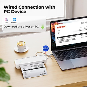 MUNBYN Portable Printers Wireless for Travel ITP04 with Carry Case, Portable Printer Bluetooth, Support 8.5 x 11 & A4 Thermal Paper, Compatible with Android, iOS & Laptop, Inkless Printer (White)