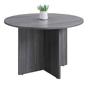 NBF at Work 42" Round Conference Tables - Thermally Fused Gray Laminate Conference Room Tables - X Base Office Meeting Table - Durable Training Tables for Brainstorming Collaboration Sessions