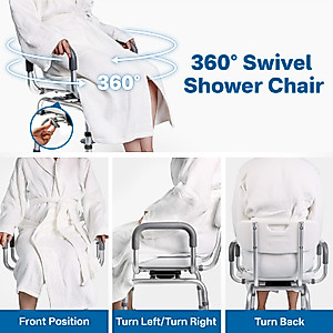 Eosprim 360° Swivel Shower Chair for Elderly and Disabled, Bathtub Shower Chair for Inside Shower, Heavy Duty Shower Chair with Arms Back for Seniors Handicap, Tub Transfer Bath Seat Bench (Grey)