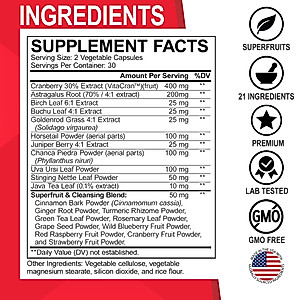 Kidney Cleanse Detox Support Supplement - Natural Cranberry, Juniper Berries, Buchu & Uva Ursi Extract to Support Kidneys, Bladder & Urinary Tract Health Supplements - Herbal Renal Blend Formula Pills