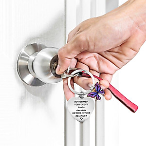 cobee Inspirational Gifts Keyring for Women, Stainless Steel Motivational Keychain Encouragement Keyring Sometimes You Forget You're Awesome Key Chain Employee Appreciation Coworker Gifts(Purple)