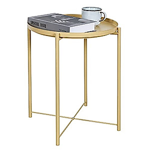 Rainbow Sophia End Table, Metal Side Table with Removable Round Tray, Accent Table for Living Room, Yellow