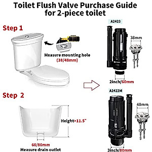 R&T A2422M 3" Dual Flush Valve with Push Button Dual Flush Toilet Repair Kit Toilet Tank Parts Replacement for 2-piece Toilet