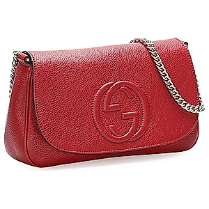 Gucci Soho Interlocking GG Red Leather Chain Flap Shoulder Bag Handbag Italy New