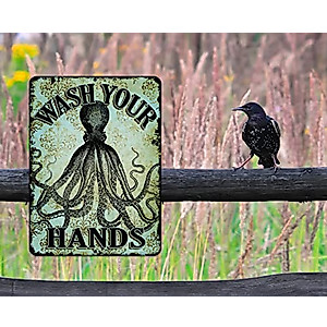 Octopus Wash Your Hands Bathroom Wall Metal Sign
