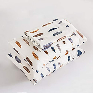 YuHeGuoJi Feather Patterned Duvet Cover King 100% Cotton White Bohemian Duvet Cover 3 Pcs Set 1 Brown Bird Plume Duvet Cover with Zipper Ties 2 Pillowcases Vintage Bohemian Animal Print Bedding Soft