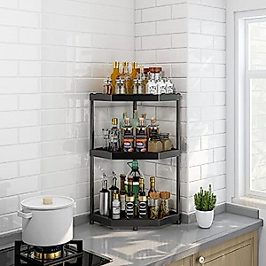 villertech Corner Shelves 3 Tier Small Corner Bookshelf Kitchen Bathroom Standing Shelf Display Rack Storage Rack Plant Stand Room Decor Black