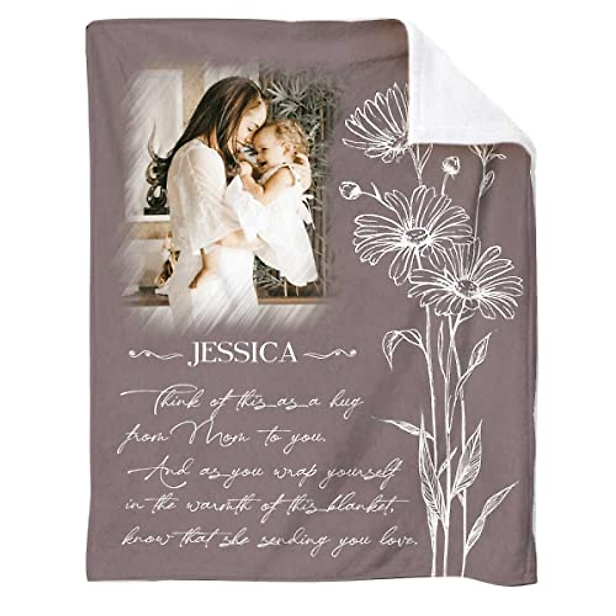 Mini Chic Personalized A Hug from Mom Blanket, Memorial Blankets and Throws, in Loving Memory Gifts for Loss of Mother, Sympathy Gifts for Loss of Mother, Bereavement Blanket for Anniversay Christmas