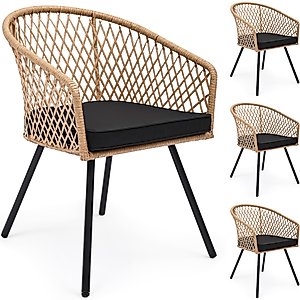 YITAHOME Patio Chairs Set of 4, Outdoor Patio Furniture Dining Chairs, All-Weather Rattan Conversation Chairs with Soft Cushions for Backyard Deck (Light Brown + Black)