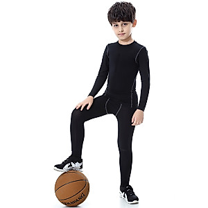 CVVTEE Boys Athletic Base Layer Compression Underwear Set 2pcs Thermal Long John for Kids (Black, 10)