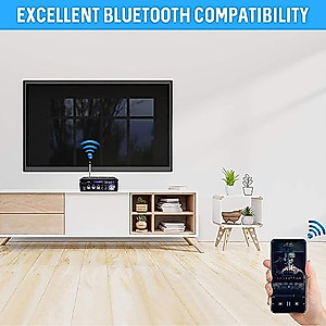 Sunbuck Max 250W×2, Bluetooth Stereo Amplifier, 2 Channel Outdoor Speaker Amplifier, Stereo Receiver for Home Audio w/USB 2.0, MIC in, Remote Control, Hi-Fi Small Amplifier for Speakers, AS-29BU