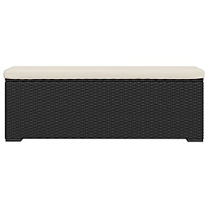 Ottoman Bench with Cushion Black 43.3"x11.8"x15.7" Poly Rattan,Elegant Poly Rattan Patio Ottoman Bench with Plush Cushion for Indoor and Outdoor Decor Patio Benches, Outdoor Furniture, Outdoor Benches