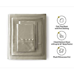Lanest Housing Silk Satin Sheets, 4-Piece Queen Size Satin Bed Sheet Set with Deep Pockets, Cooling Soft and Hypoallergenic Satin Sheets Queen - Taupe