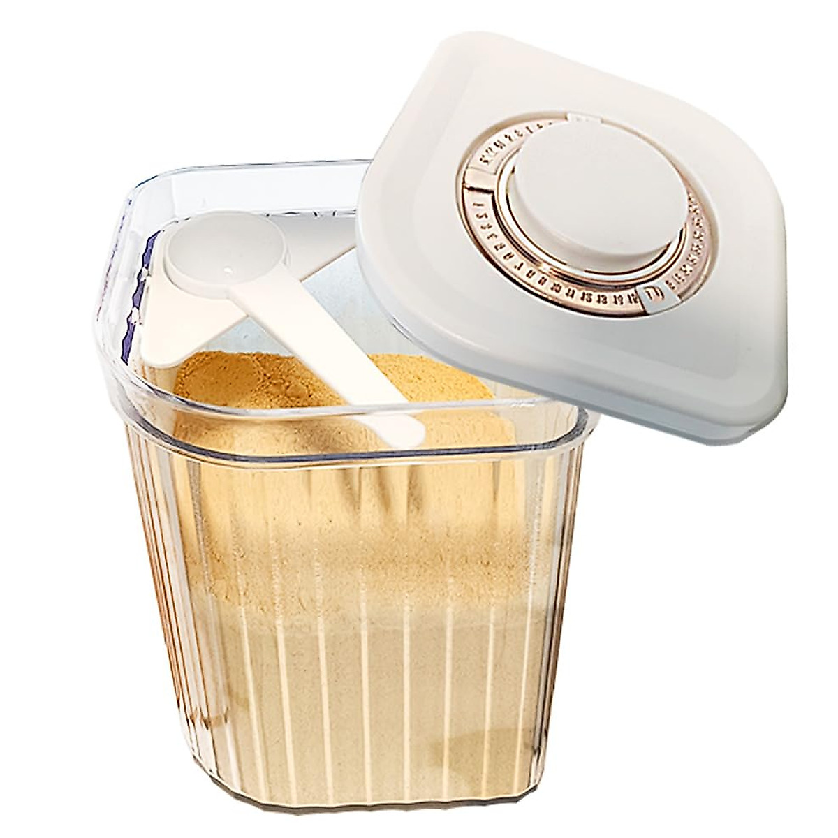 Besmall Food Storage Container with Pop Up Lids and Date Tracker Air Tight Containers with Scoop Clear Dispenser for Snacks, Candy, Salt, Herbs, Spices, Sugar, Coffee, 1.2L/ 40oz