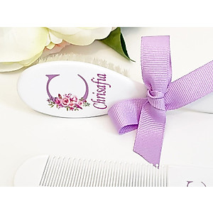 Personalized Baby Gift Girls - Baby Brush and Comb Set, Suitable for Ages 0-3 Years, New Baby Gift - Floral Initial Purple, Baby Gift