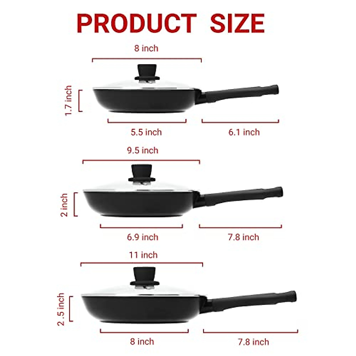 Nonstick Pots and Pans Set,Black Induction Cookware Sets, 6 Pcs Nonstick Frying Pan(PFOS, PFOA Free)