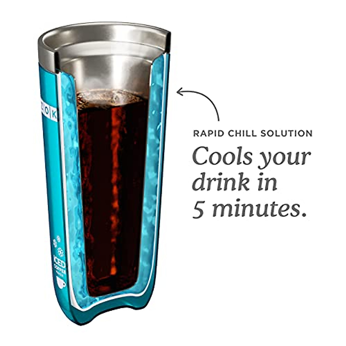 Zoku Instant Iced Coffee Maker, Reusable Beverage Chiller Cools Hot Beverages in Minutes Without Dilution, Portable 11-ounce Tumbler With Spill-resistant Lid and Straw, Teal
