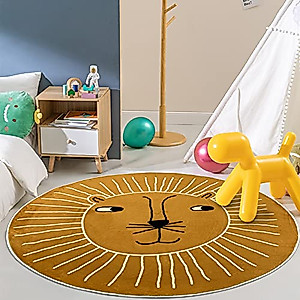 USTIDE Large Lion Play Mat 5.2ft, Super Soft Animal Kids Carpet Round Boys Girls Bedroom Rug Nursery Rug Kids Rug