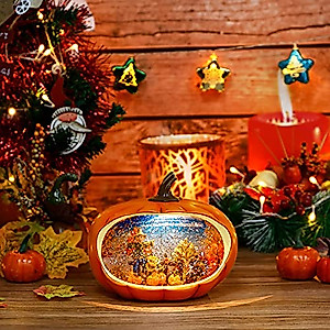 Thanksgiving Decoration Pumpkin, Christmas Snow Globe with Swirling Glitter, Pumpkin Table Accent for Fall Harvest Christmas/Winter Decorations, Thanksgiving Pumpkin Fall Harvest for Home Decor