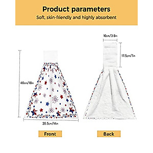 ZFUNCING Hand Tie Towel Set of 2,Memorial Day Patriotic Blue and Red Star Hanging Kitchen Towels with Loop,Absorbent Tea Bar Dish Towel Fast Drying Towels for Bathroom,Swirling Stripe on White