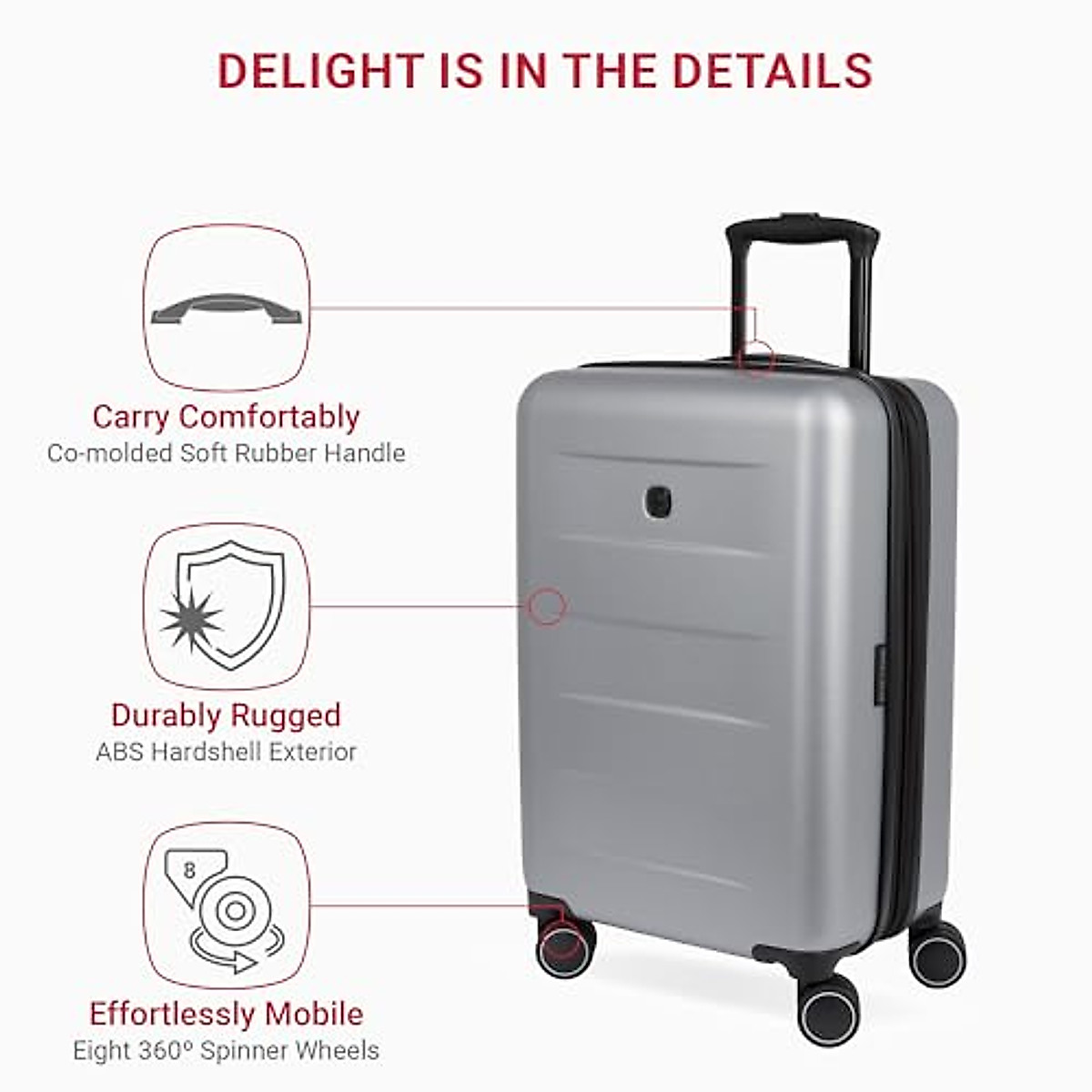 SwissGear 8020 Eclipse Hardside Expandable Luggage with Spinner Wheels, Ultimate Grey, Carry-On 18-Inch