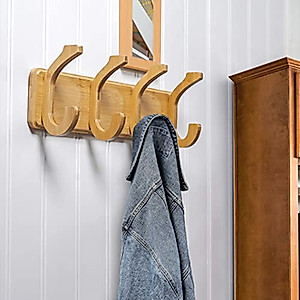 Honsky Wall Mounted Coat Rack, 17” Wall Coat Rack with 4 Hooks,Bamboo Coat Hook Wall Mounted,Large Coat Hanger Wall Mounted for Hanging Coat,Clothes,Jacket,Natural