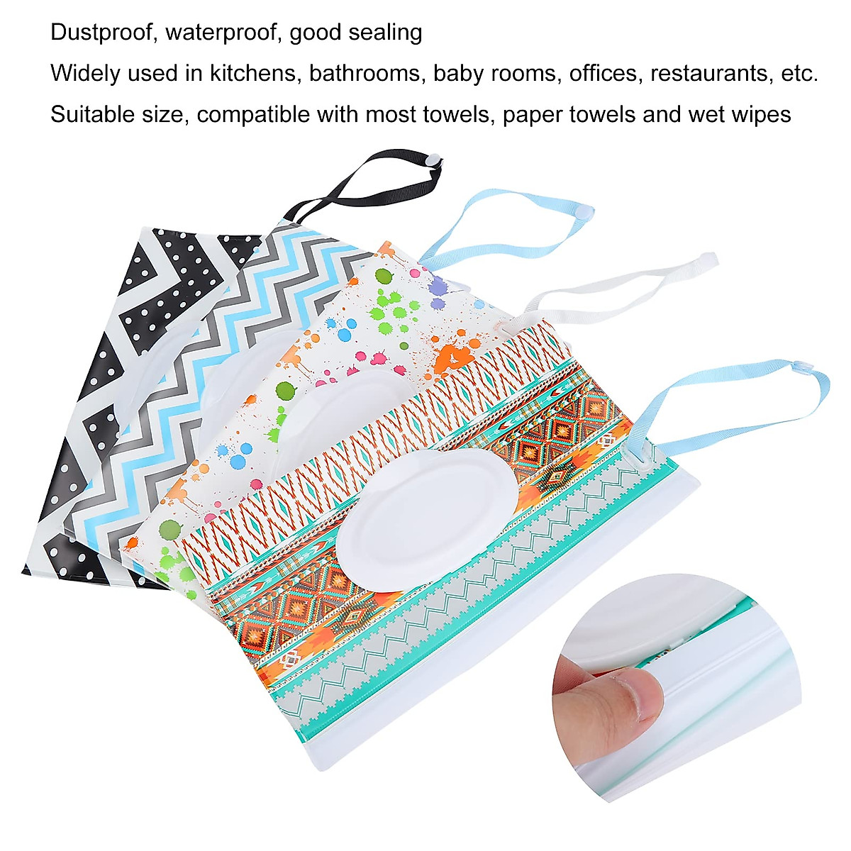Portable Wet Wipe Pouch, Lanyard Suitable Size Refillable Wet Wipe Holder for Kitchens for Bathrooms for Baby Rooms