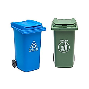 BigMouth Inc. Mini Trash Can and Recycle Can Desk Set, Novelty Office Desk Accessories with Closable Tops and Real Wheels