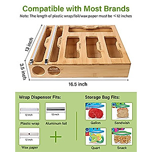 KOCWELL Ziplock Bag Organizer and Plastic Wrap Dispenser with Cutter & Under Sink Organizer Set