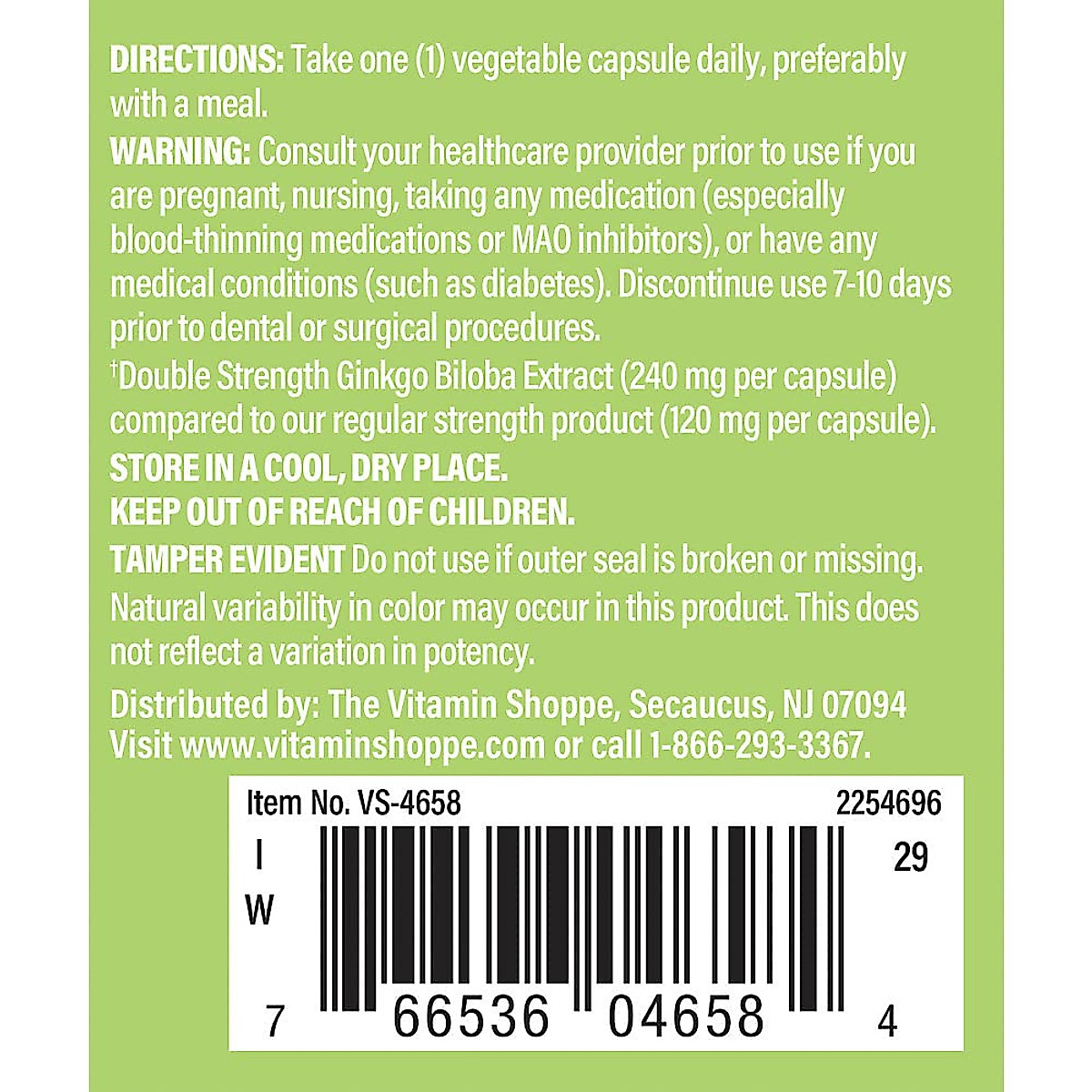 Double Strength Ginkgo Biloba Extract a" Memory & Circulatory Support a" 240 MG (60 Vegetable Capsules)