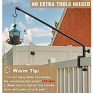 Tuohours 38 Inch Extended Reach Deck Hook Hanger for Railing, Heavy Duty Outdoor Plant Hook Holder for Hanging Bird Feeder Flower Basket Planter or Lanterns, 1 Pack