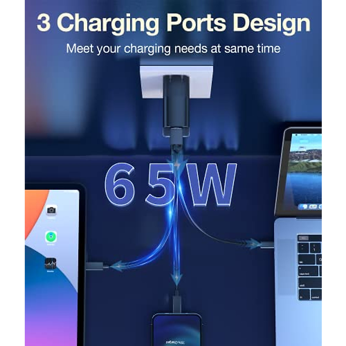 DCV USB C Charger 65W, LED Real Time Power Display GaN PD QC 3.0 Fast Charging Block Wall Charger Compatible for MacBook Pro/Air, Laptops, iPad Pro, iPhone 14 Pro Max 13 12 11, Galaxy S22 S21 Note 20