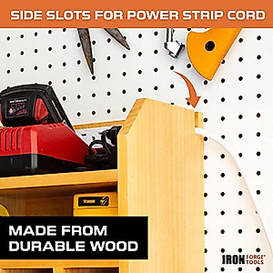 Iron Forge Power Tool Organizer for Garage - Fully Assembled Wood Tool Chest and 3 Drill Charging Station - Great Workshop Organization and Storage Gift