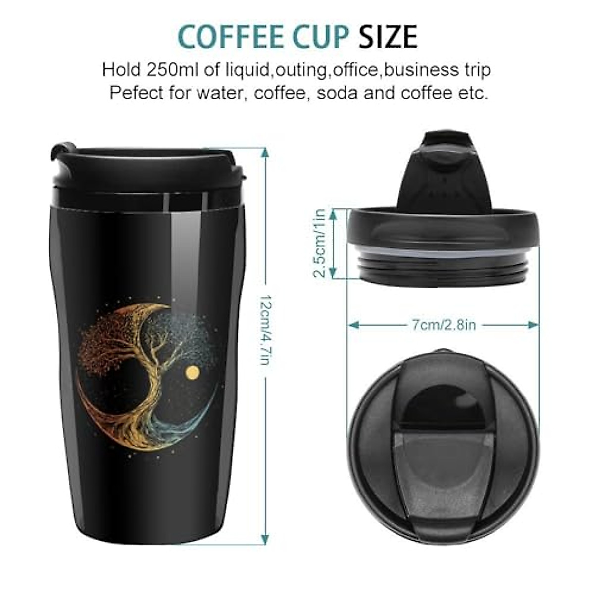 Yin And Yang Tree Travel Coffee Mug Reusable Coffee Cup Tumbler with Lid for Outdoor 250ml