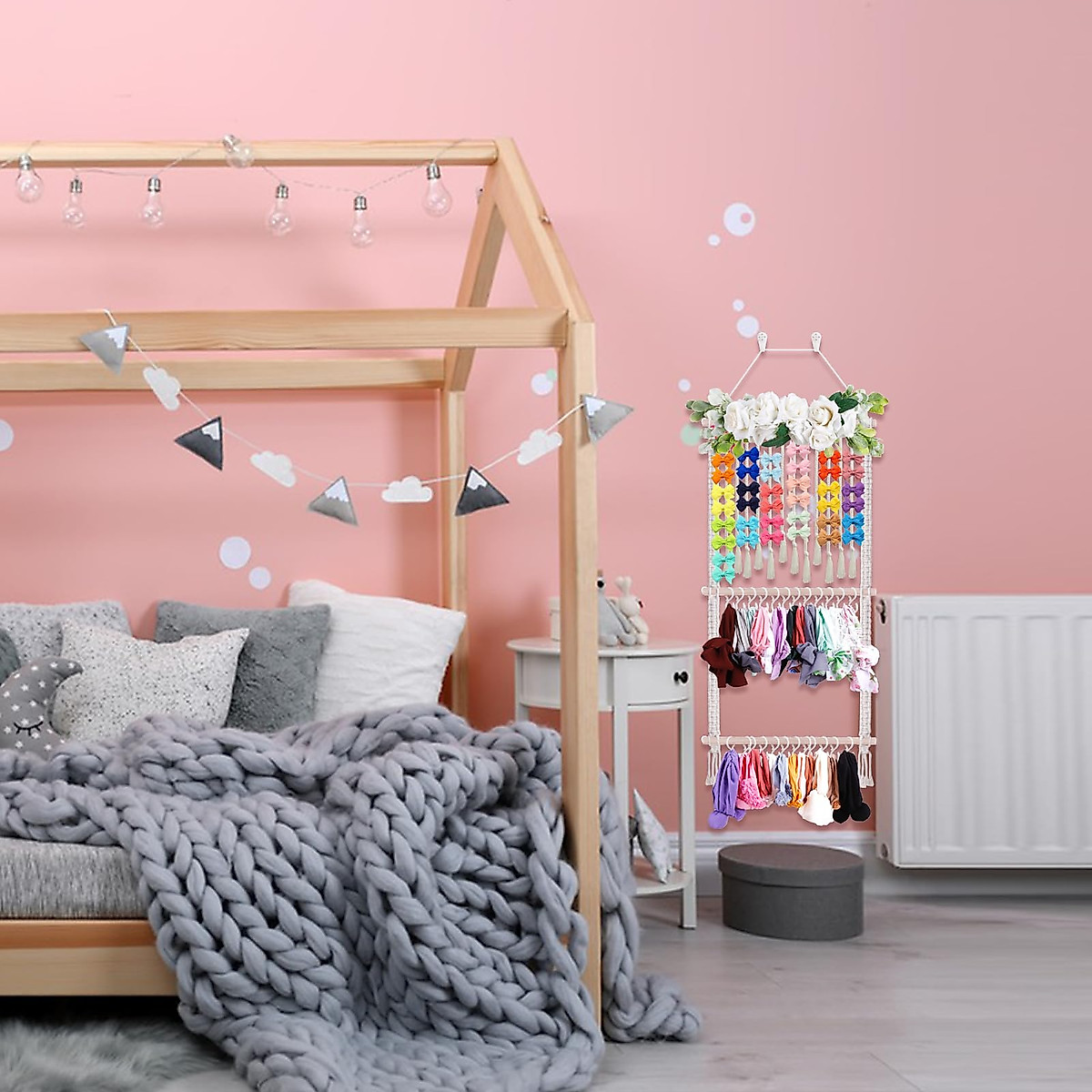 mligril Headband Holder for Girls Hair Bows, Baby Headbands Organizer Storage Hair Clips Hanger Storage Flower Boho Wall Hanging Decor for Nursery Room