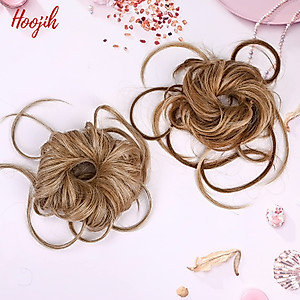 HOOJIH Messy Bun Hair Piece, Super Long Tousled Updo Hair Bun Extensions Wavy Hair Wrap Ponytail Hairpieces Hair Scrunchies with Elastic Hair Band for Women HB007 Grace - Blonde Mixed