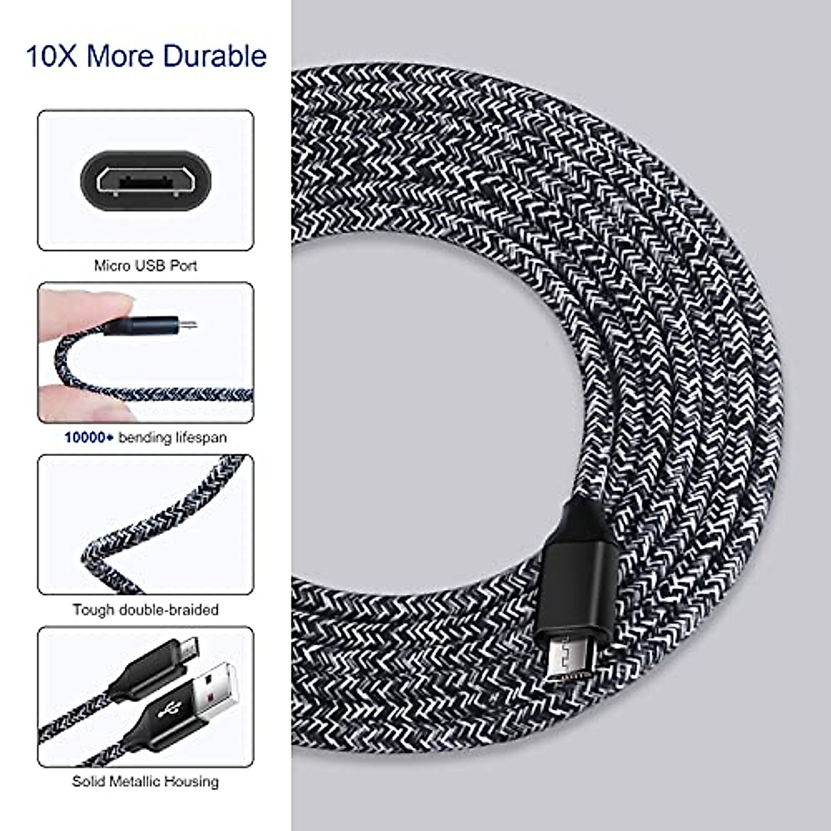 Android Fast Charger,Quick Charger 3.0 USB Fast Wall Charger Plug with Micro USB Cable Compatible for Motorola Moto E E5 E4 Plus/Play,E5 Supra,G5 G5S G4 Plus/Play,G6 Play/Forge,Moto Droid Turbo 2