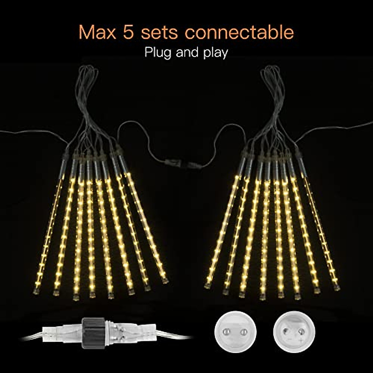 Meteor Shower Rain Lights, 19Ft 8 Tube 192 LEDs Christmas Lights Icicles, Icicle Lights Outdoor for Christmas Trees, Christmas Decoration Lights for Patio Garden Lawn Outdoor Christmas Lights