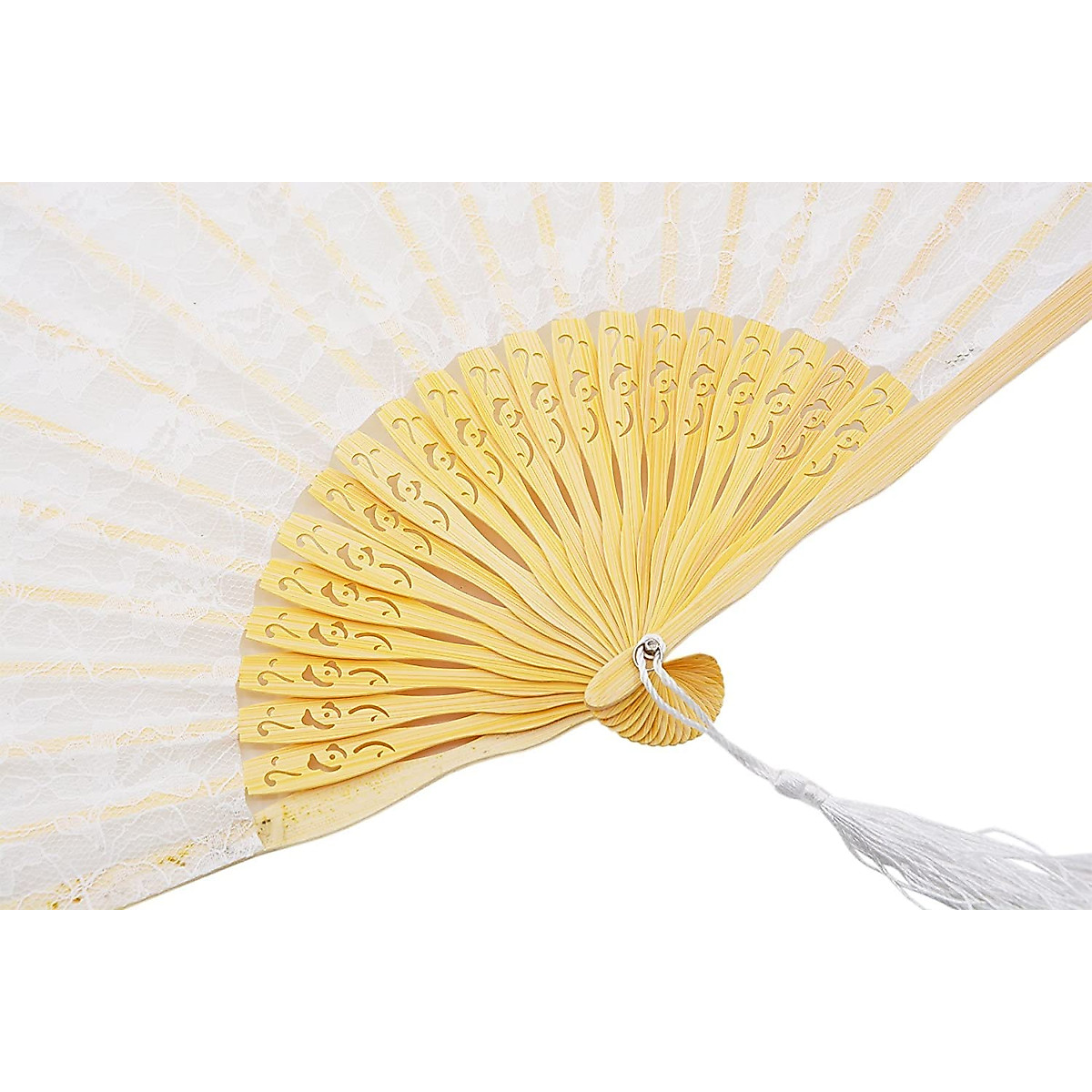 Womens Multi Color Handmade Cotton Lace Folding Hand Fan (Black-A) (White)