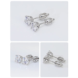 LUCKMORA Screw Back Earrings for Women Sterling Silver Hypoallergenic 6mm Cubic Zirconia Earrings Studs Faux Diamond 18k White Gold Plated (CZ-white)