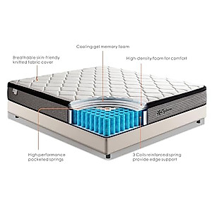 OGlAWA King Size Mattress Memory Foam 12 inch Gry King Mattress a Box indvidual Pocket Sping Breathable Comfontable for Sleep Suporive Pressure Reie. (12 inch, King)