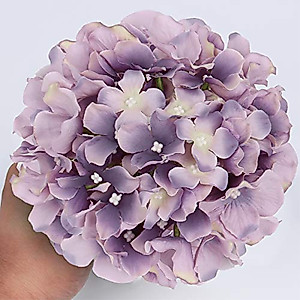 Flojery Silk Hydrangea Heads Artificial Flowers Heads with Stems for Home Wedding Decor,Pack of 10 (Dream Purple)