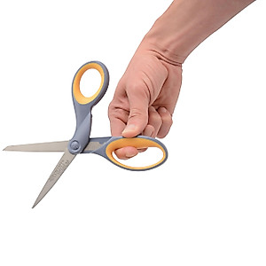 Westcott 13529 8" Straight Titanium Bonded Scissors with Soft Handle, Grey/Yellow