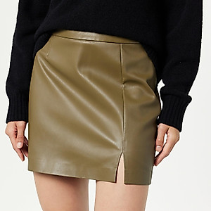 The Drop Women's Aiden Vegan Leather A-line Mini Skirt, Capers Olive, 3X, Plus Size