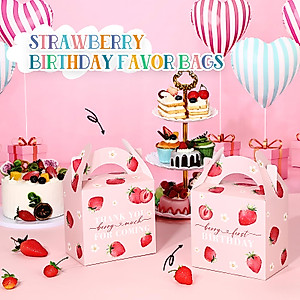 Sinload 24 Pack Strawberry Birthday Party Favor Sweet Strawberry Treat Box 6.1 x 3.9 x 8.3 in Fruit Gift Candy Box Strawberry Theme Goodie Present Box for Sweet One Birthday Baby Shower Decor Supplies