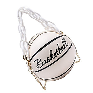 Basketball Shape Handbags Fashion PU Round Purse Tote Shoulder Bag Adjustable Strap Messenger Bag for Women Girls