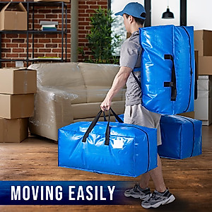 TAILI Heavy Duty Moving Bags, Extra Large Packing Bags W/Backpack Straps Strong Handles & Zippers,Storage Totes For Space Saving, Clothes Storage, Alternative to Box(Blue,Set of 6)