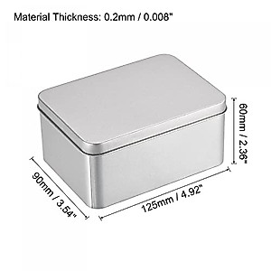 uxcell Metal Tin Box, 3pcs 4.92" x 3.54" x 2.36" Rectangular Empty Tinplate Storage Containers with Lids, Silver Tone