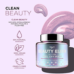 AZURE Beauty Elixir Holographic Peel Off Moisturizing Face Mask - Reduces Wrinkles, Fine Lines & Acne Scars | Removes Blackheads & Dirt and Oil | Repairs Uneven Skin Tone - 150mL / 5.07 fl.oz.