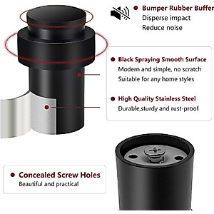 KOLAKO Door Stopper, Cylindrical Floor Door Stop, 2 Inch/Stainless Steel, Black Modern Heavy Duty Brushed Solid DoorStops with Rubber Bumper, Floor Door Stops for Bottom of Door, 6 Pack